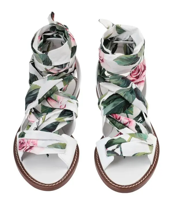 Dolce & Gabbana Floral Woven Leather Ankle Tie Sandals