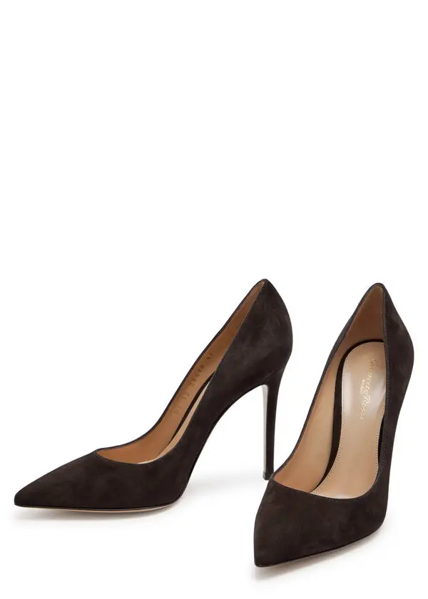 GIANVITO ROSSI Suede Pointed Toe High Heel Pumps - Black