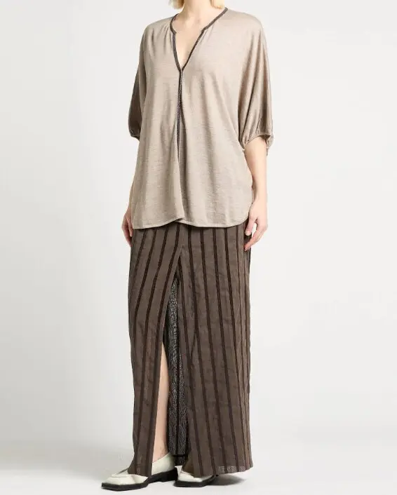 Brunello Cucinelli V-neck Three-quarter Sleeve Embellished Top
