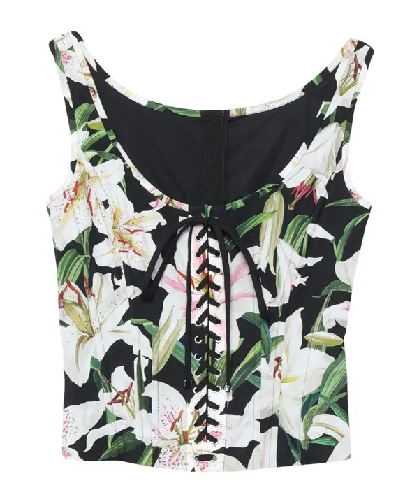 Dolce & Gabbana Floral Sleeveless Corset Top - White
