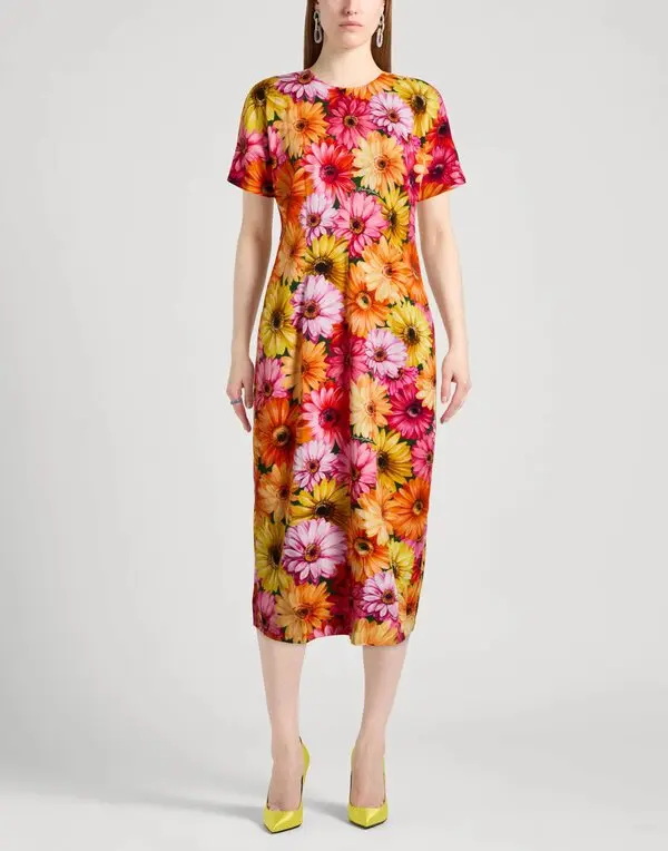 Dolce & Gabbana Floral Print Crewneck Midi Dress
