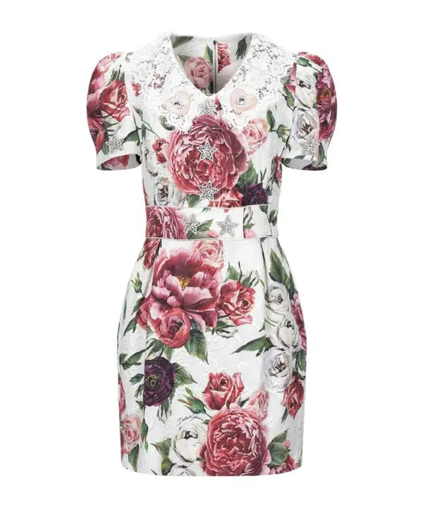 Dolce & Gabbana Floral Lace Short Sleeve Fitted Dress