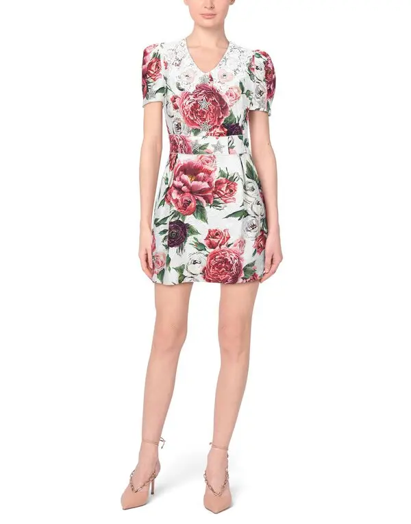 Dolce & Gabbana Floral Lace Short Sleeve Fitted Dress