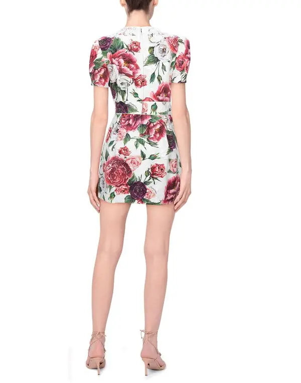 Dolce & Gabbana Floral Lace Short Sleeve Fitted Dress