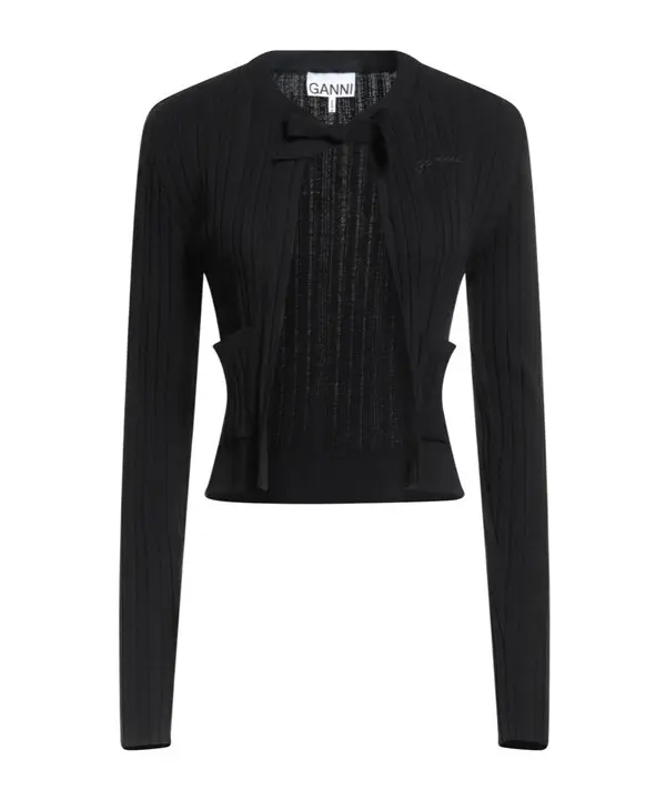 GANNI Ribbed Knit Cardigan With Tie Detail