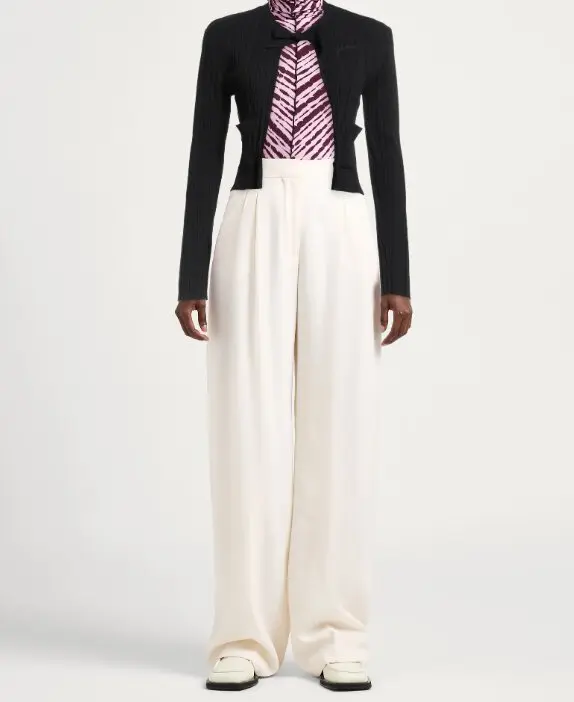 GANNI Ribbed Knit Cardigan With Tie Detail