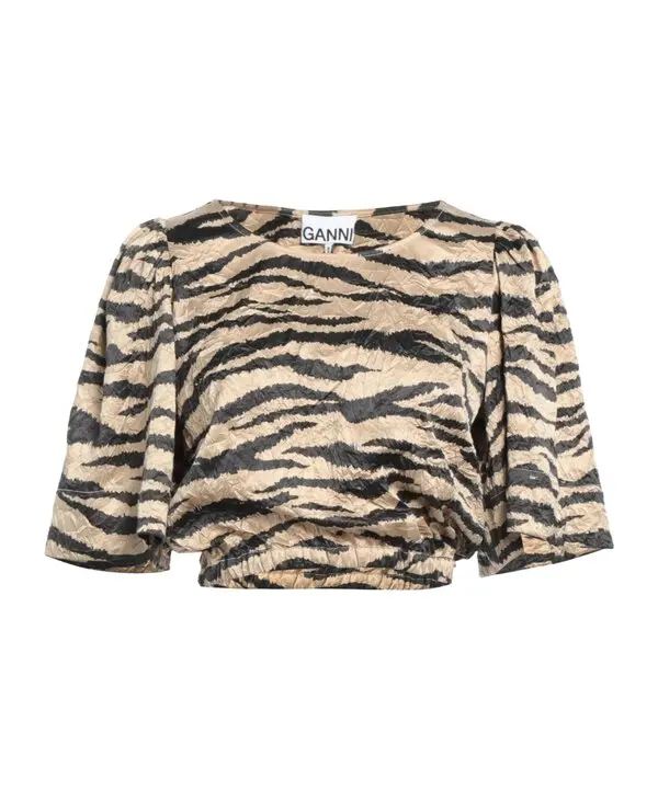 GANNI Zebra Print Satin Cropped Top