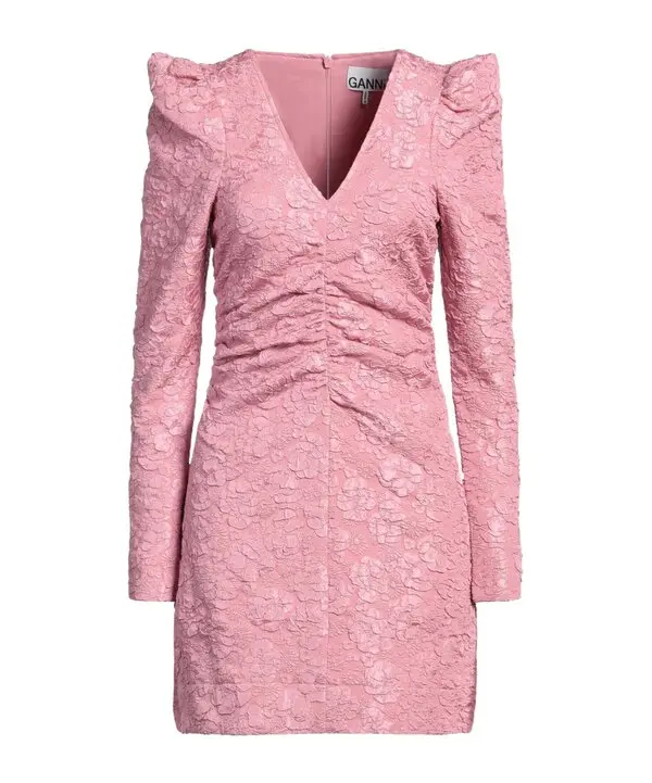 GANNI Long Sleeve Ruched V-neck Dress