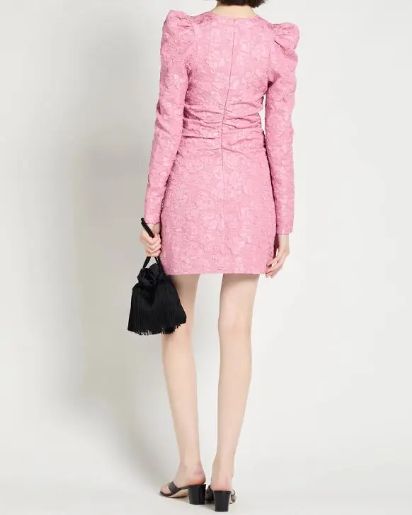 GANNI Long Sleeve Ruched V-neck Dress