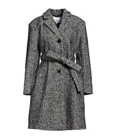 GANNI Belted Herringbone Flannel Coat