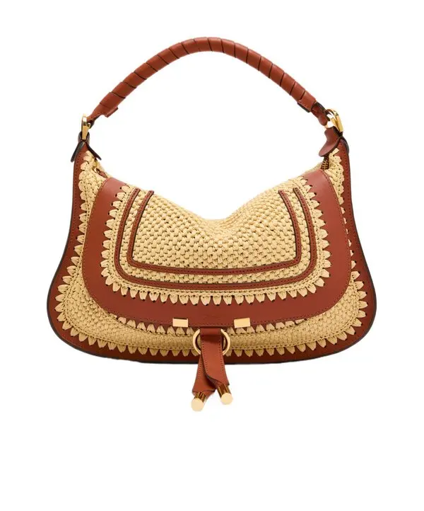 Chloé Marcie Leather And Raffia Shoulder Bag - Nude