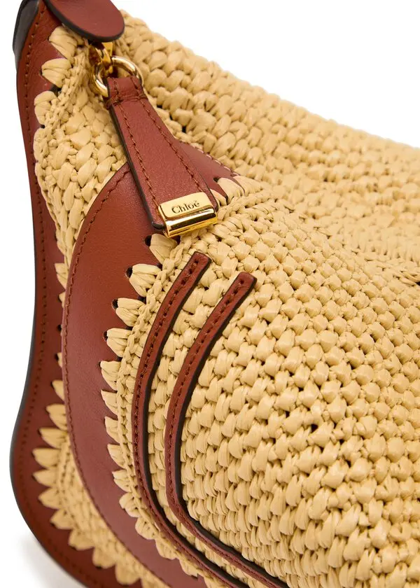 Chloé Marcie Leather And Raffia Shoulder Bag