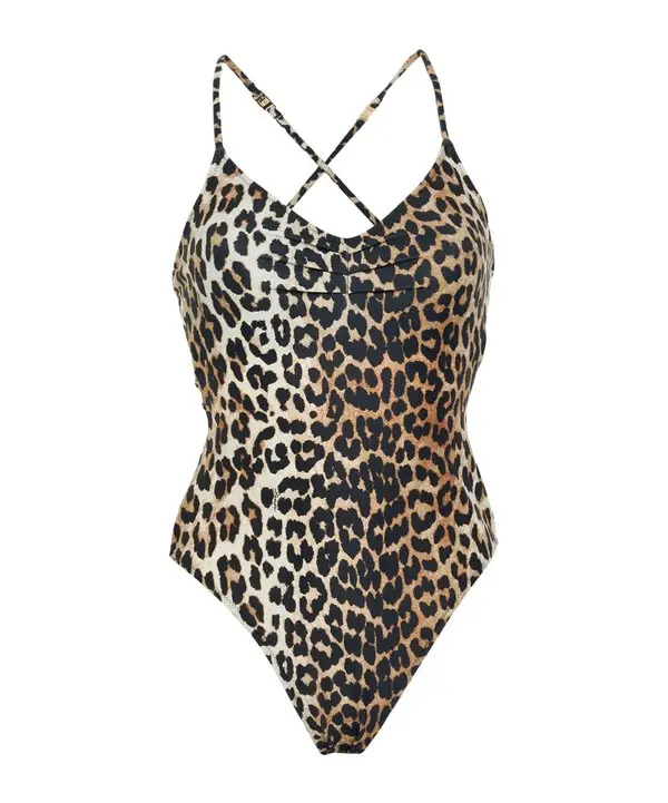 GANNI Leopard Print One Piece Swimsuit