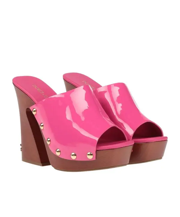 Dolce & Gabbana Patent Leather Platform Clogs With Studs