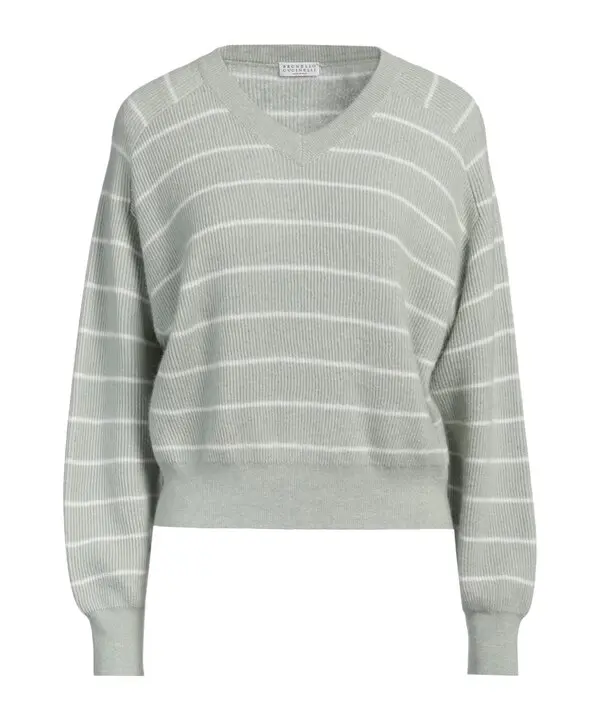 Brunello Cucinelli Striped V-neck Long Sleeve Sweater