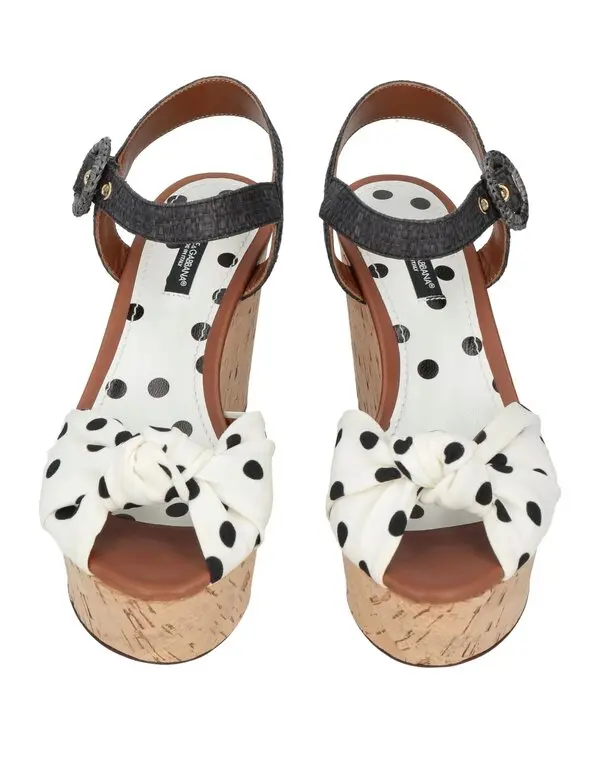Dolce & Gabbana Woven Straw Wedge Sandals With Polka Dot Detail