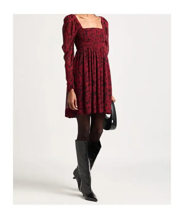 GANNI Printed Dress With Square Neckline And Long Sleeves