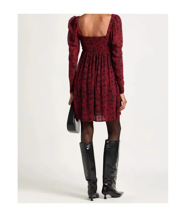 GANNI Printed Dress With Square Neckline And Long Sleeves
