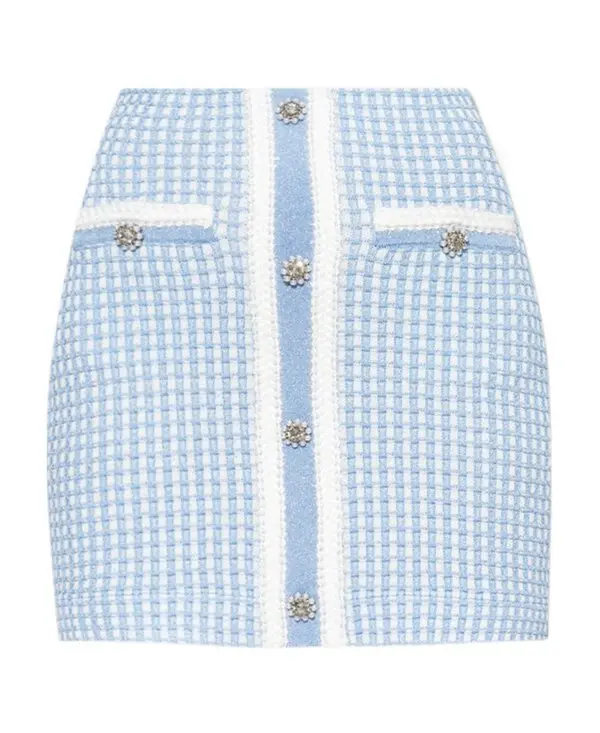 SELF-PORTRAIT Lurex Knitted Plaid Mini Skirt