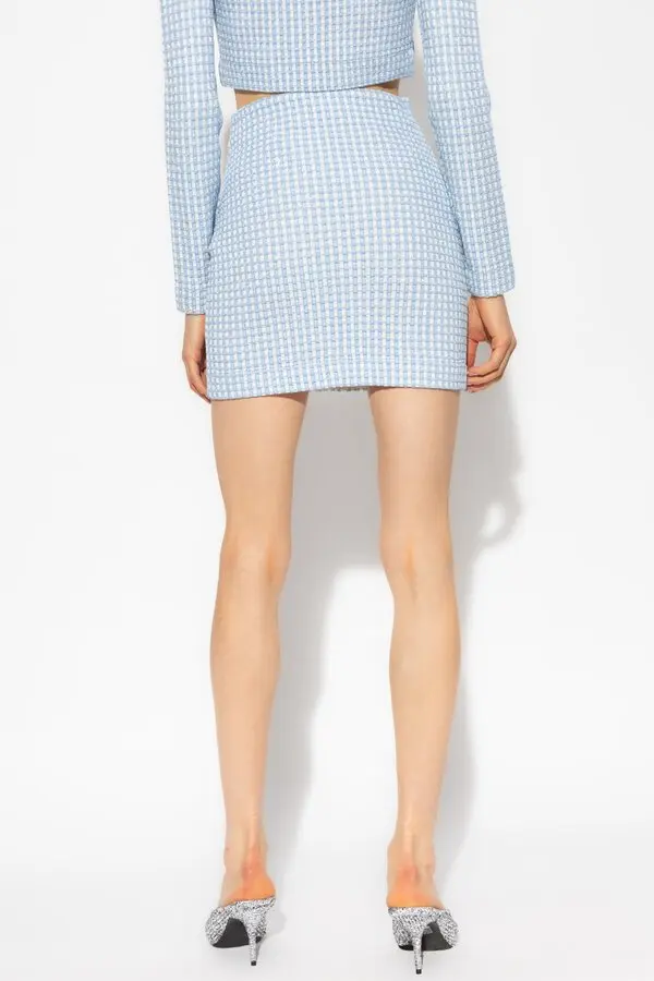 SELF-PORTRAIT Lurex Knitted Plaid Mini Skirt