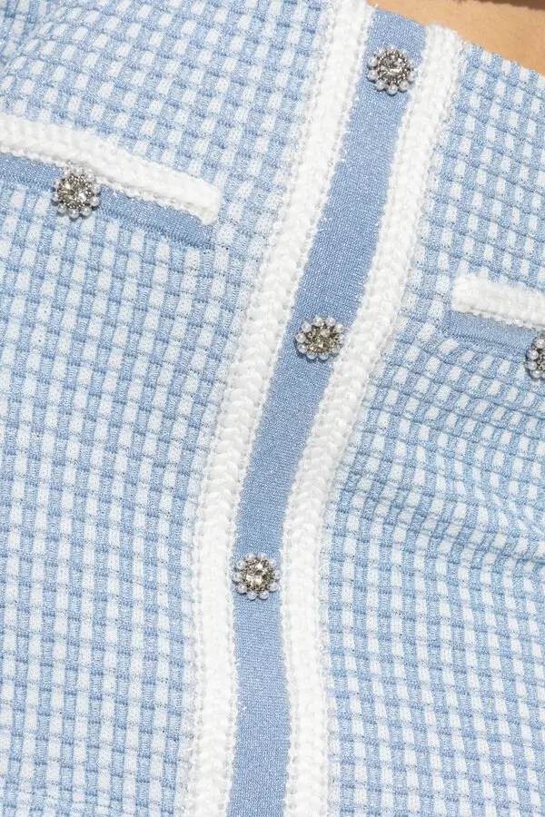 SELF-PORTRAIT Lurex Knitted Plaid Mini Skirt