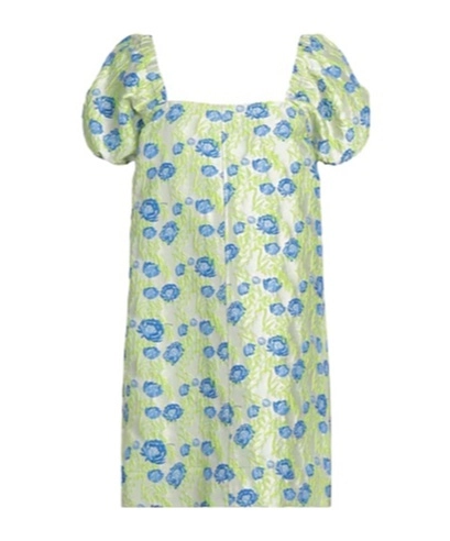 GANNI Floral Print Jacquard Short Sleeve Dress