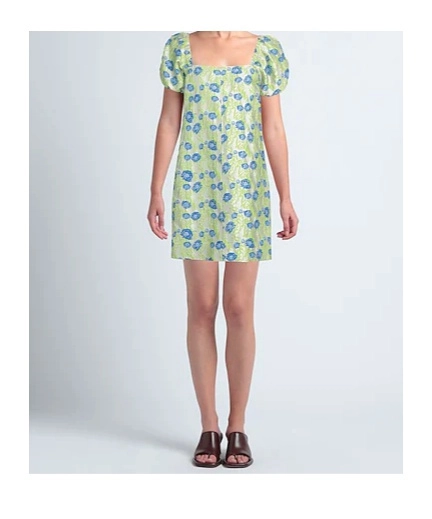 GANNI Floral Print Jacquard Short Sleeve Dress