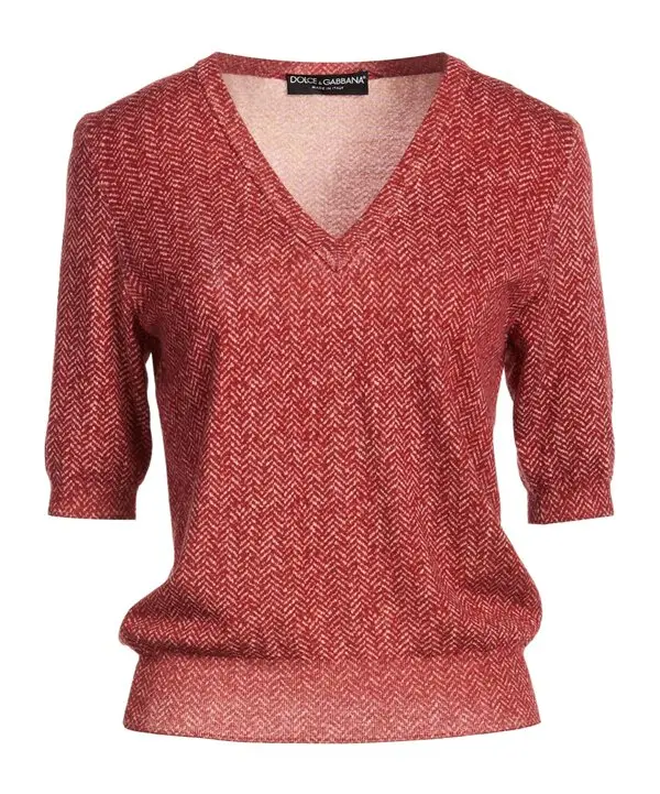 Dolce & Gabbana Herringbone Wool V-neck Short Sleeve Knit Top