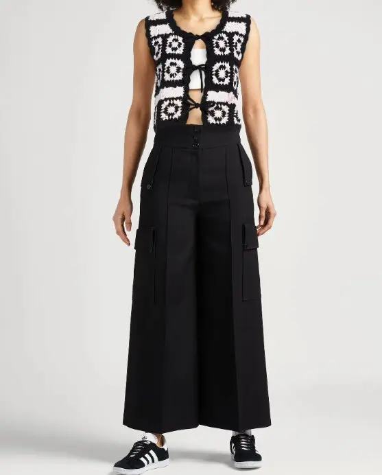 GANNI Crocheted Sleeveless Vest With Tie Detail - Black