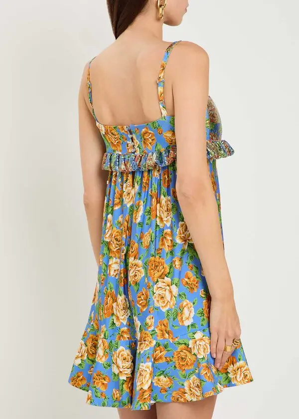 Rabanne Floral-print Chainmail And Jersey Mini Dress