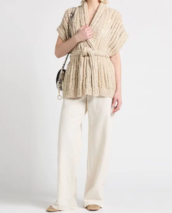 Brunello Cucinelli Crochet Cardigan With Belt And Sequins