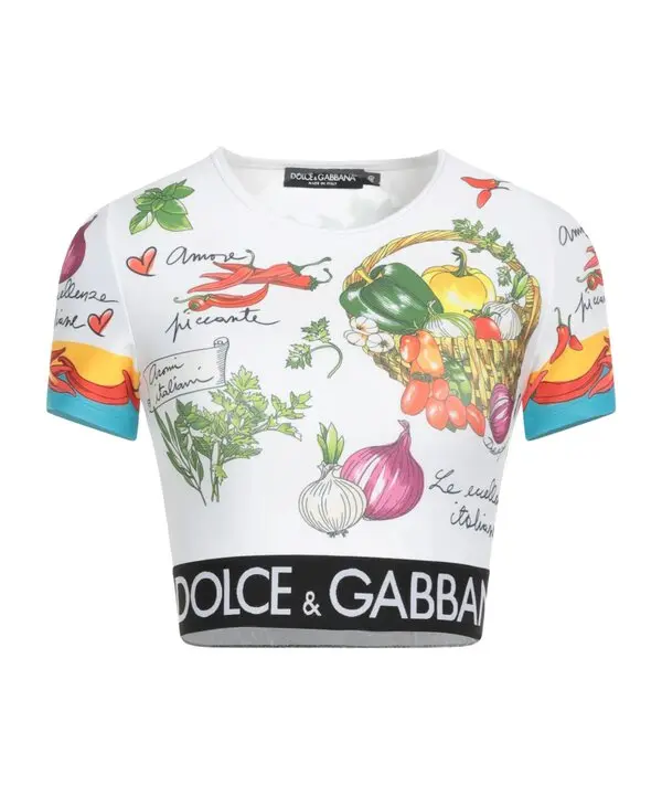 Dolce & Gabbana Multicolor Printed Cropped T-shirt - White