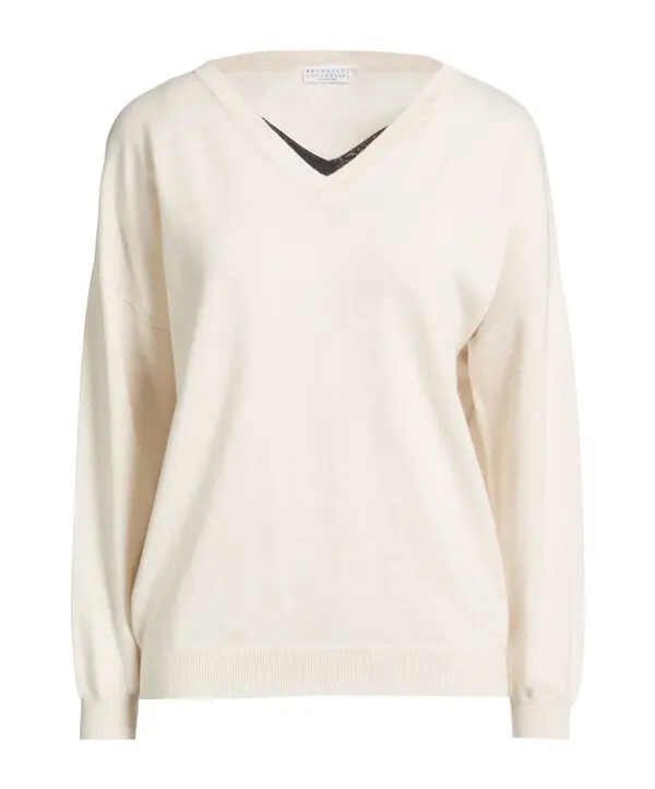 Brunello Cucinelli V-neck Sweater With Layered Detail - White