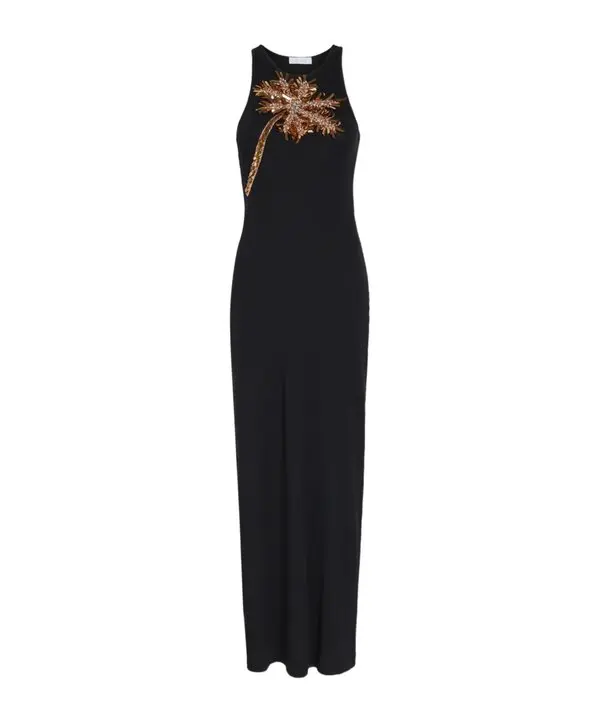 Rabanne Embellished Ribbed Stretch-cotton Maxi Dress - Black