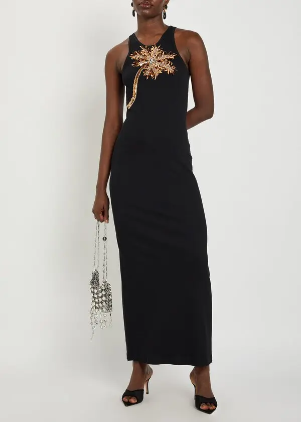 Rabanne Embellished Ribbed Stretch-cotton Maxi Dress