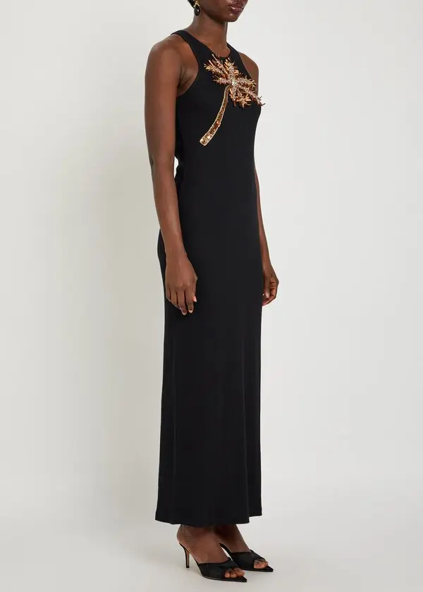 Rabanne Embellished Ribbed Stretch-cotton Maxi Dress