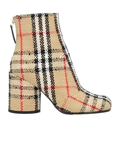 Burberry Plaid Ankle Boots With Block Heel