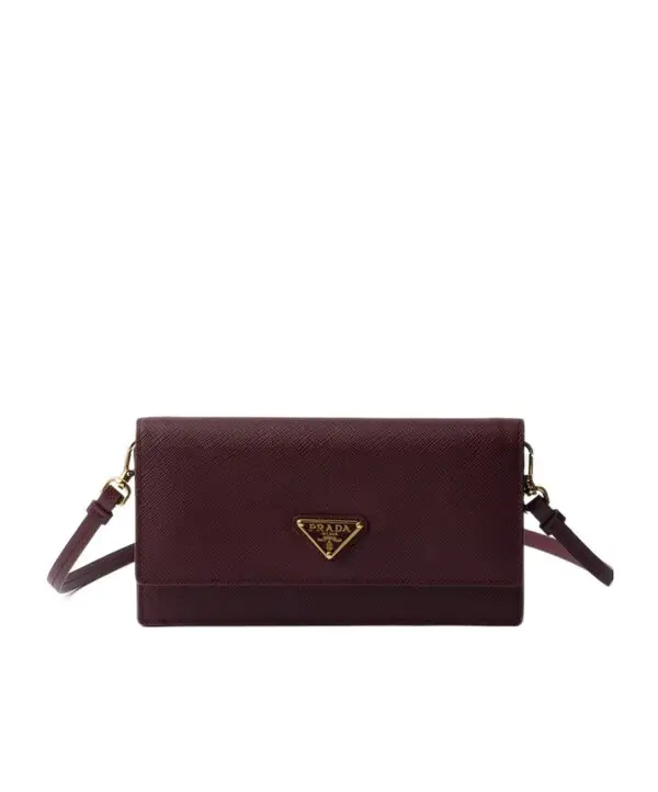 Prada Leather Flap Wallet - Wine Red