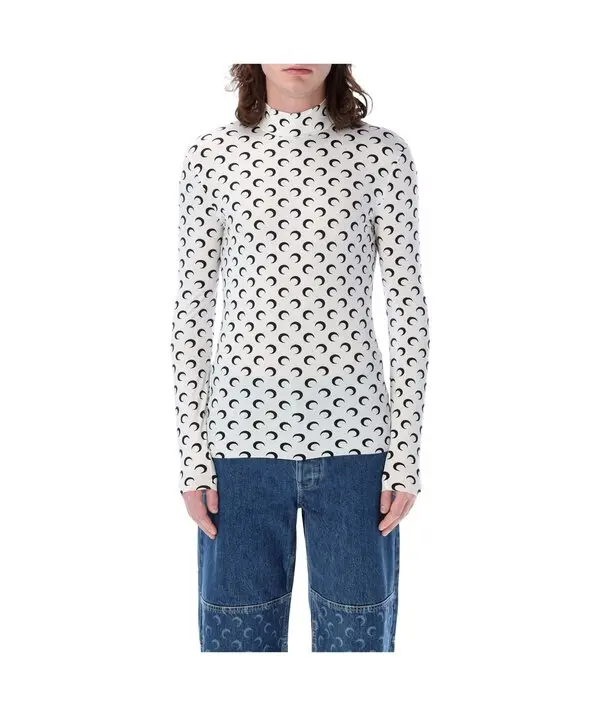 MARINE SERRE High-neck Allover Moon Printed Top
