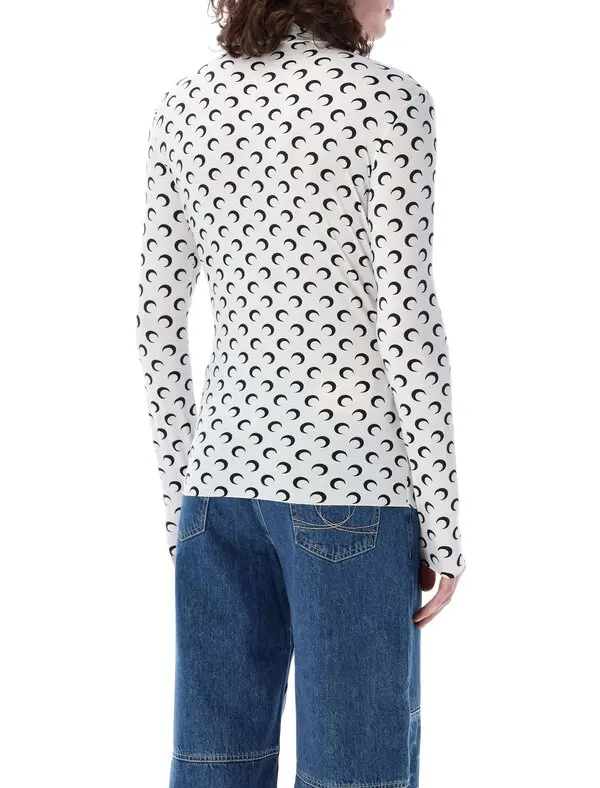 MARINE SERRE High-neck Allover Moon Printed Top