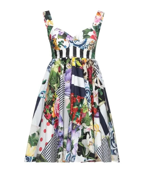 Dolce & Gabbana Sleeveless Floral Print Sweetheart Neckline Dress