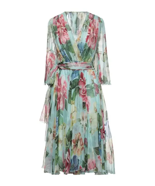 Dolce & Gabbana Floral V-neck Three-quarter Sleeve Dress