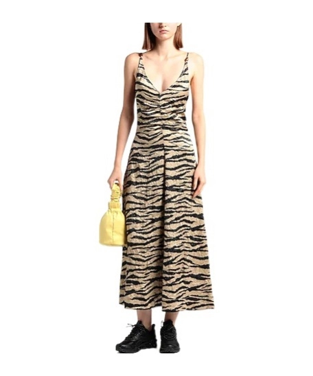 GANNI Zebra Print Gathered Midi Dress