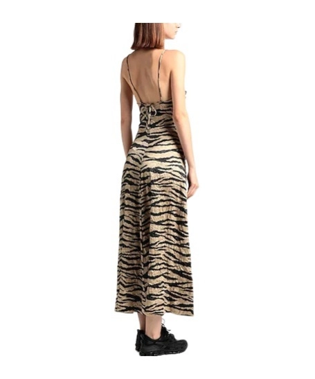 GANNI Zebra Print Gathered Midi Dress