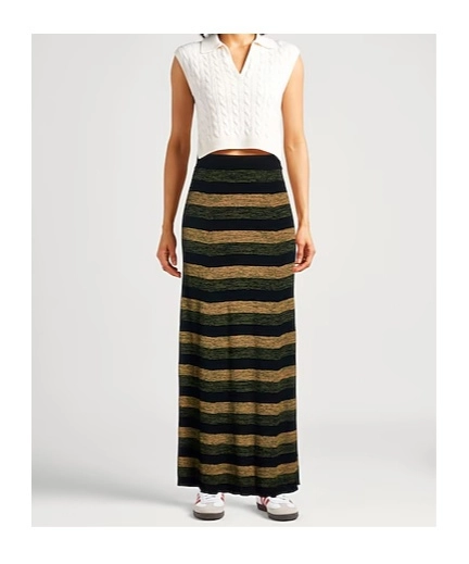 GANNI Striped Midi Skirt