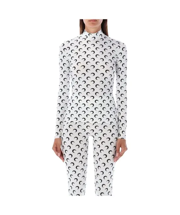 MARINE SERRE Allover Moon Printed High Neck Top