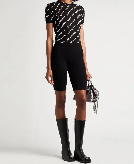 Balenciaga Short-sleeved Crew Neck Sweater With All-over Logo Print - Black