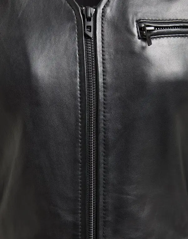 DIESEL® Leather V-neck Midi Dress With Zip Fastening