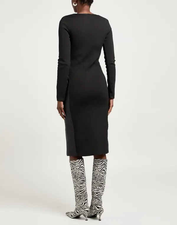 DIESEL® Leather V-neck Midi Dress With Zip Fastening
