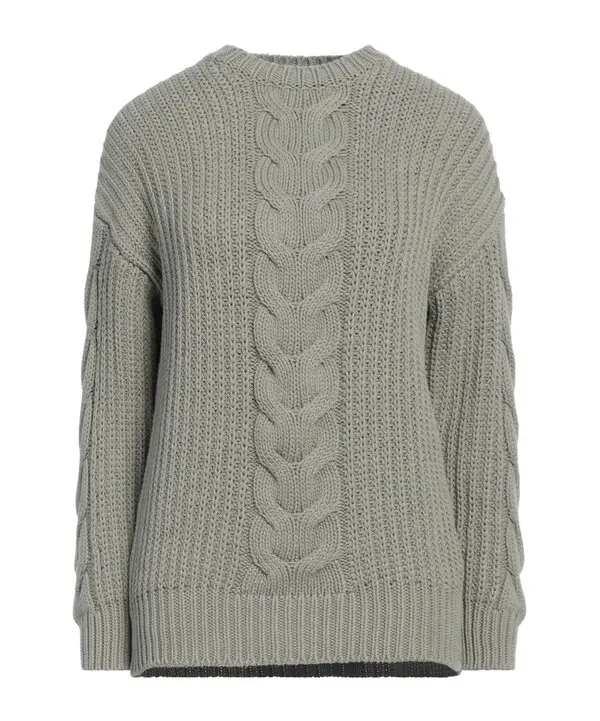 Max Mara Long-sleeved Crew Neck Sweater With Brand Logo - Gray